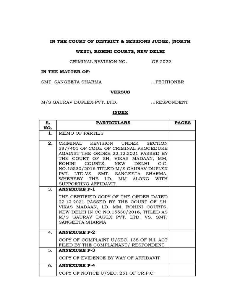 Criminal Revision Sangeeta Sharma vs Gaurav Duplex | PDF | Affidavit ...
