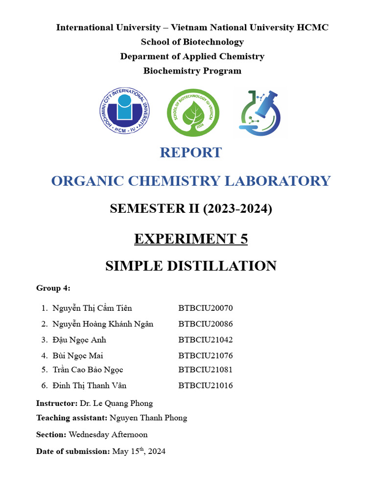 Report 5 - OC Lab | PDF | Distillation | Refraction