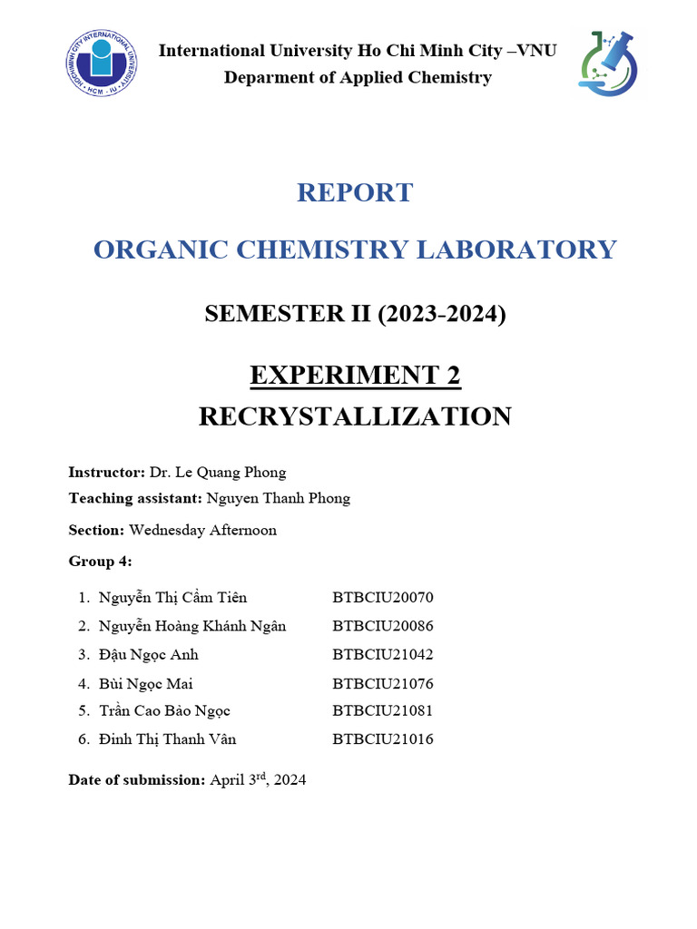 Report-2 OC-lab Gr4 | PDF | Solubility | Crystallization