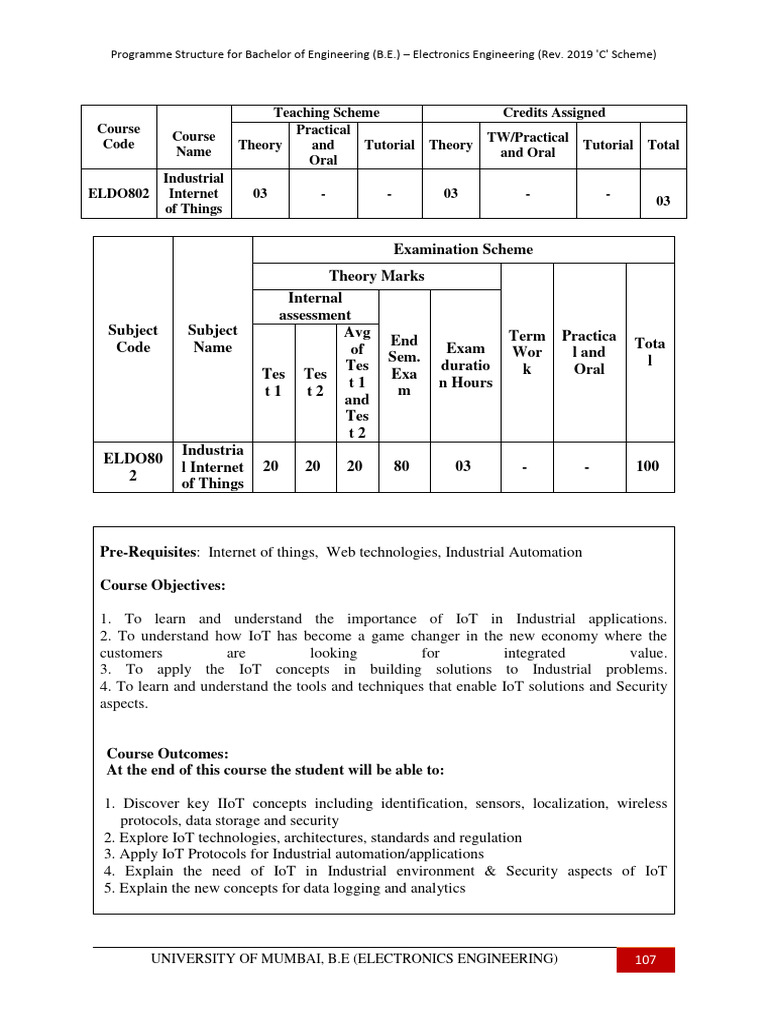 BE - Electronics - VIII - Syllabus - IIOT | PDF | Internet Of Things ...