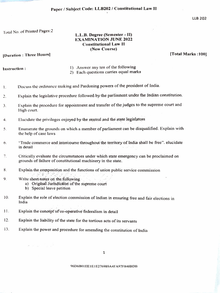 Constitutional Law - II Question Papers | PDF | Constitution ...