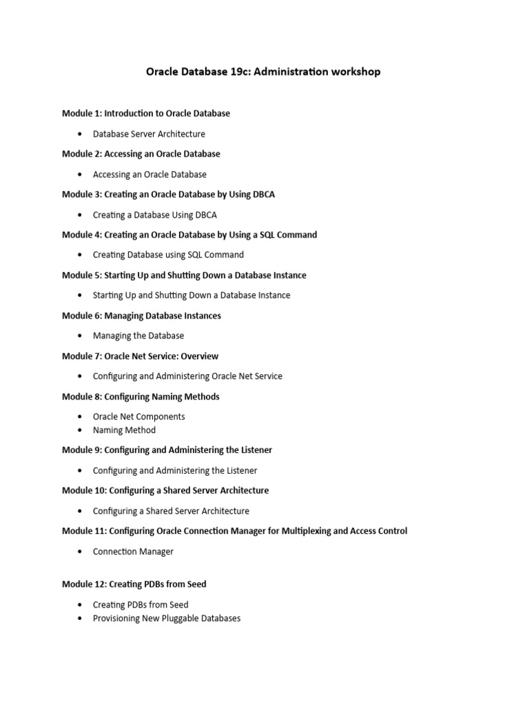 oracledatabase19c administration workshop | PDF | Databases | Computing