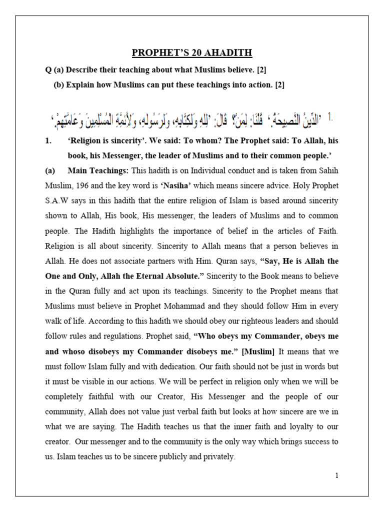 Prophet;s Ahadis | PDF | Prophets And Messengers In Islam | Hadith