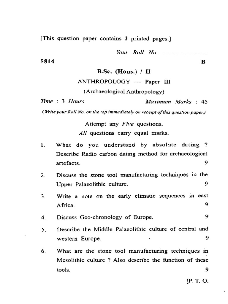 B SC (Hons) Ii Anthropology-Paper Iii (Archaeological Anthropology) | PDF