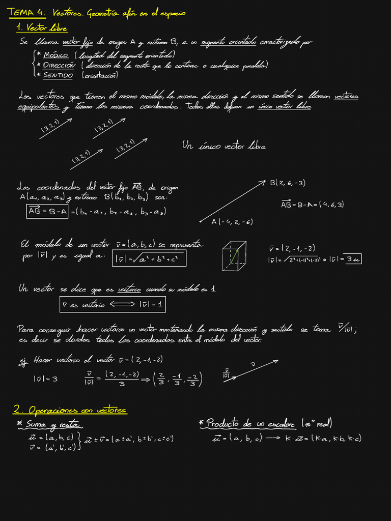 T4 - Vectores. Geometría afín en el espacio | PDF | Vector Euclidiano ...