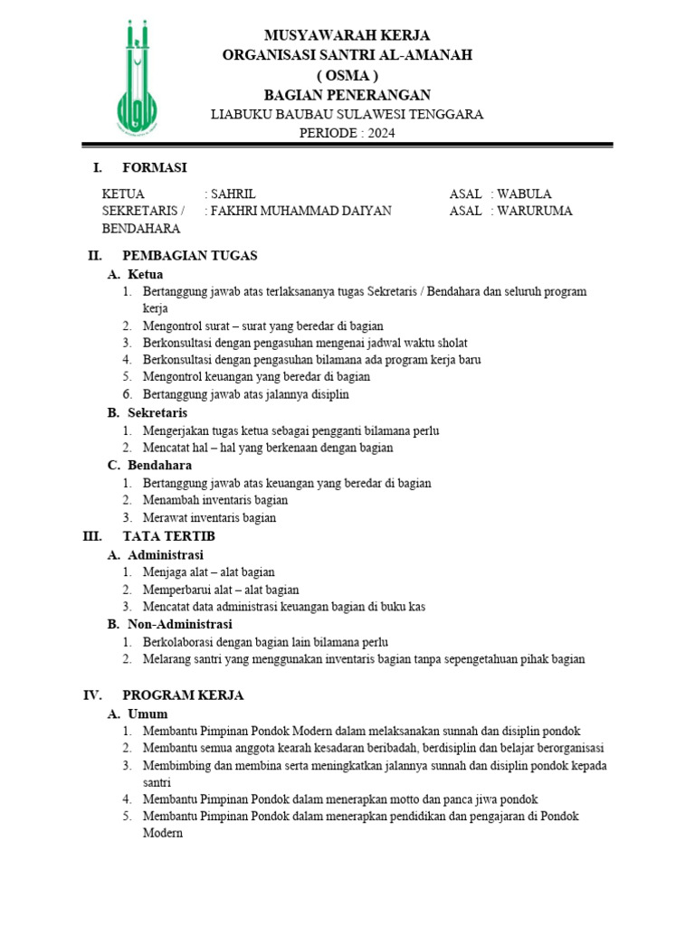 Musyawarah Kerja BAGIAN TA'MIR MASJID | PDF