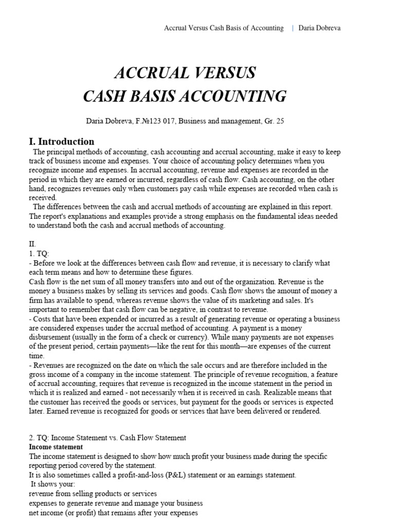 ACCRUAL VERSUS CASH BASIS ACCOUNTING | PDF | Revenue | Income Statement
