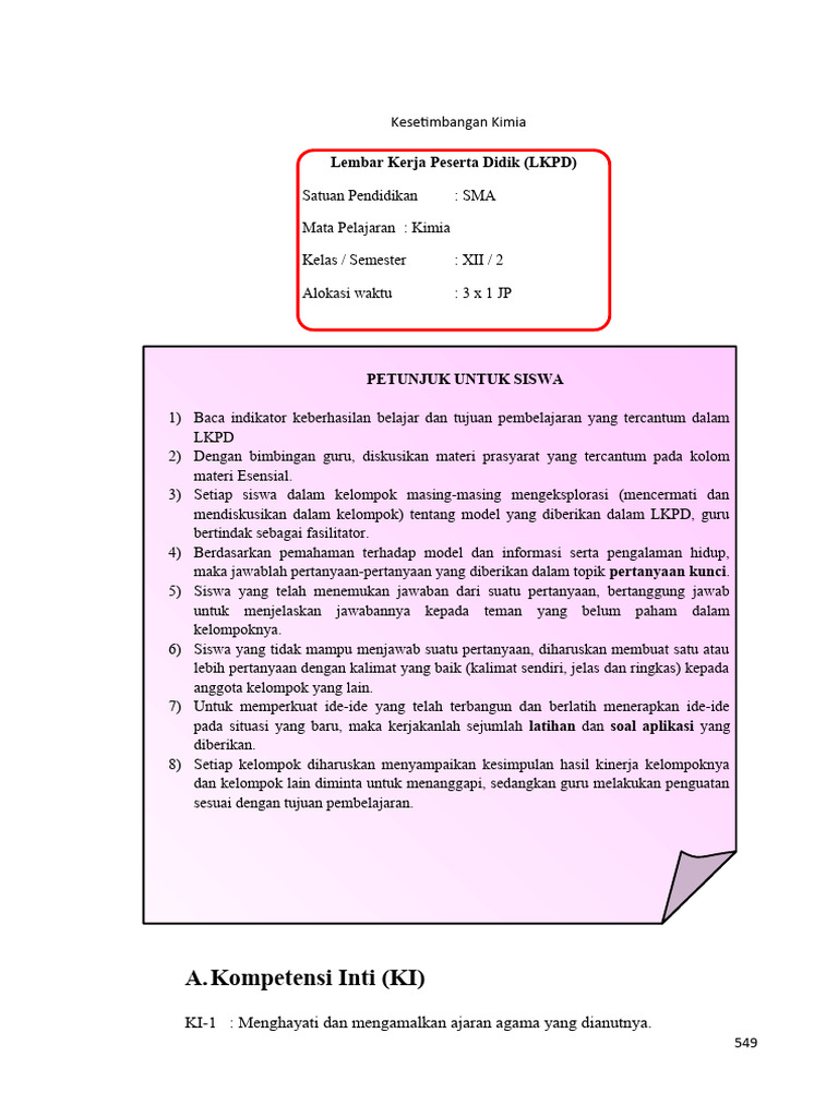 LKPD Kesetimbangan Kimia (Vinenda Paramita Sirait) | PDF