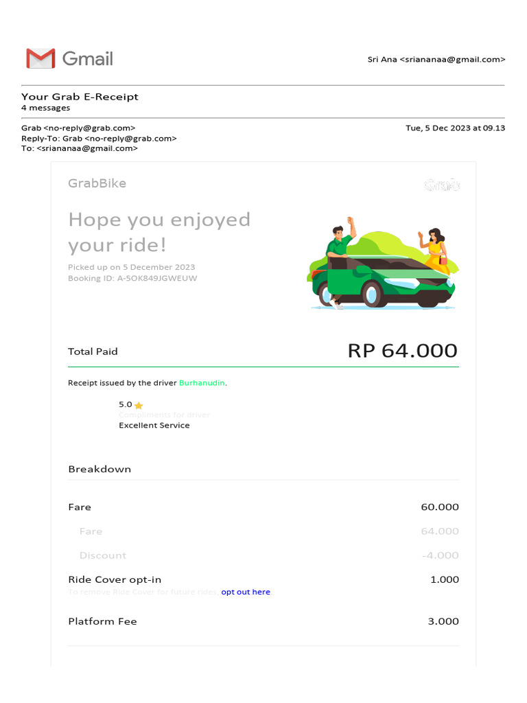 Grab E-Receipt Summary for December 5 | PDF