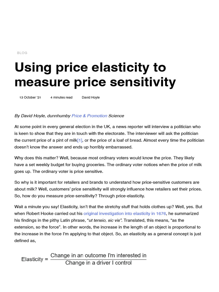 Using Price Elasticity To Measure Price Sensitivity - Dunnhumby | PDF ...