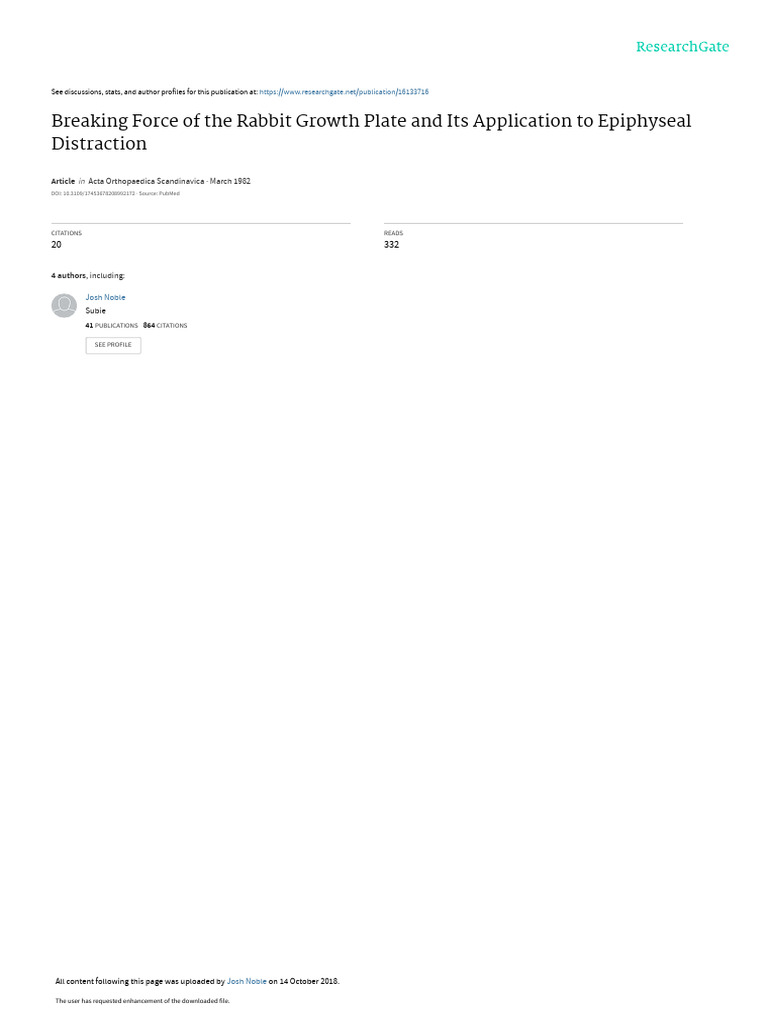 Breaking Force of The Rabbit Growth Plate and Its | PDF | Force | Bone