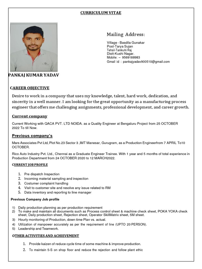 Pankaj Kumar Yadav-Btech-Mechanical | PDF | Engineering