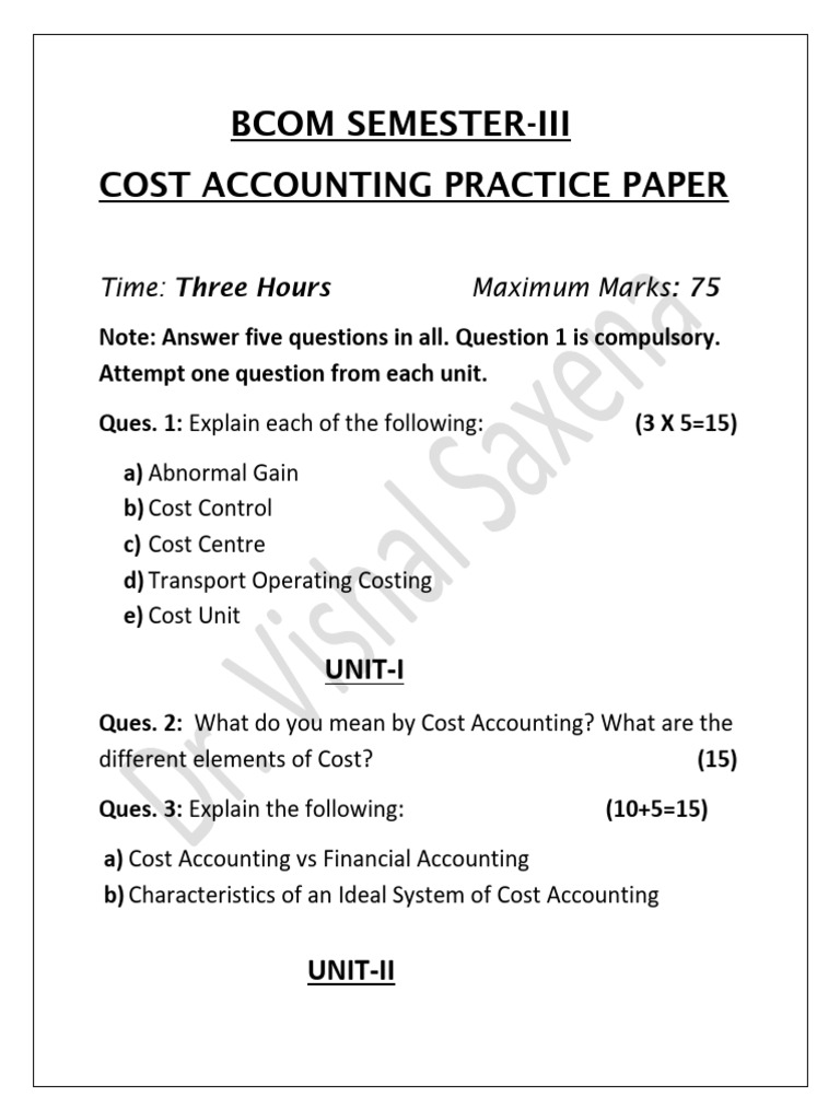 Cost Accounting Sample Paper 1 | PDF | Depreciation | Economies