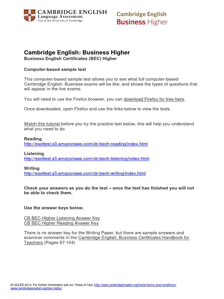 BEC Higher Computer-Based Sample Test | PDF
