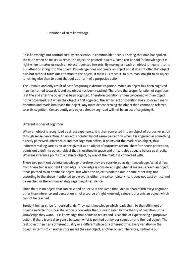 Definition of Right Knowledge | PDF | Knowledge | Perception