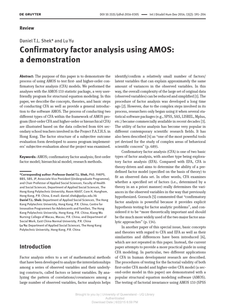 Confirmatory Factor Analysis Using AMOS | PDF | Factor Analysis | Statistical Theory