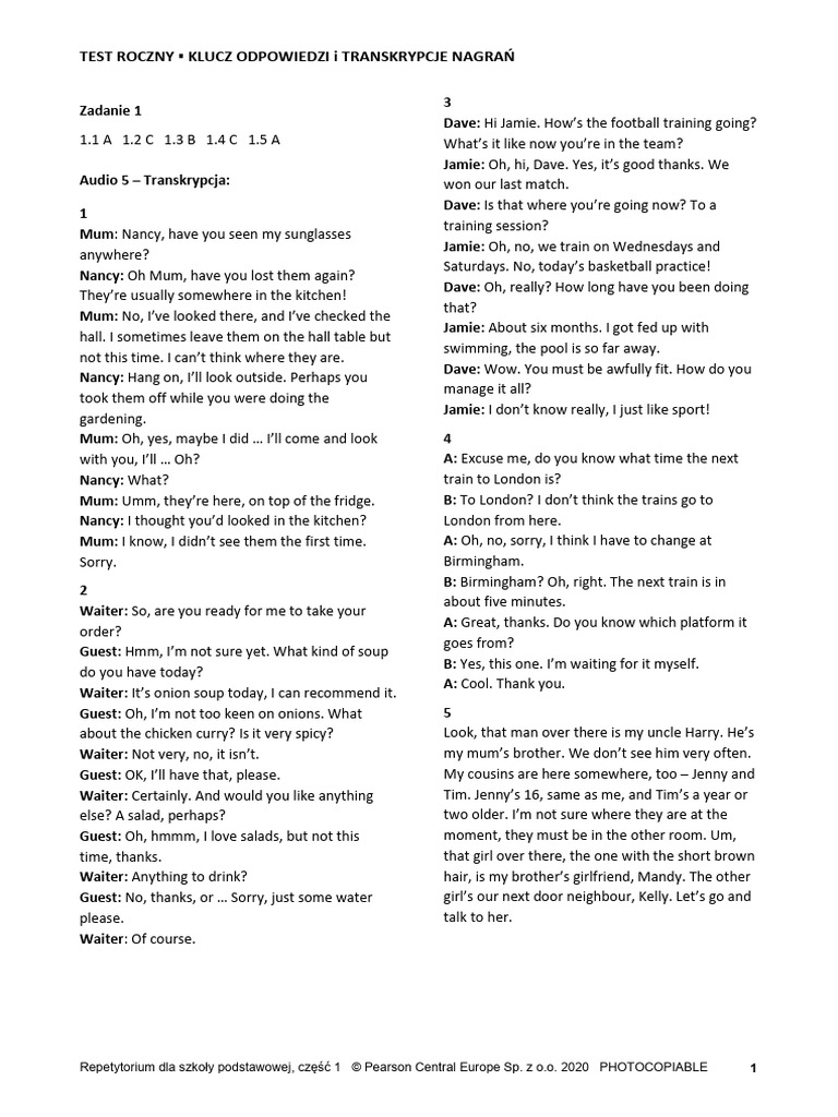 Repet cz1 End-of-Year Test Answer Key and Audioscript | PDF