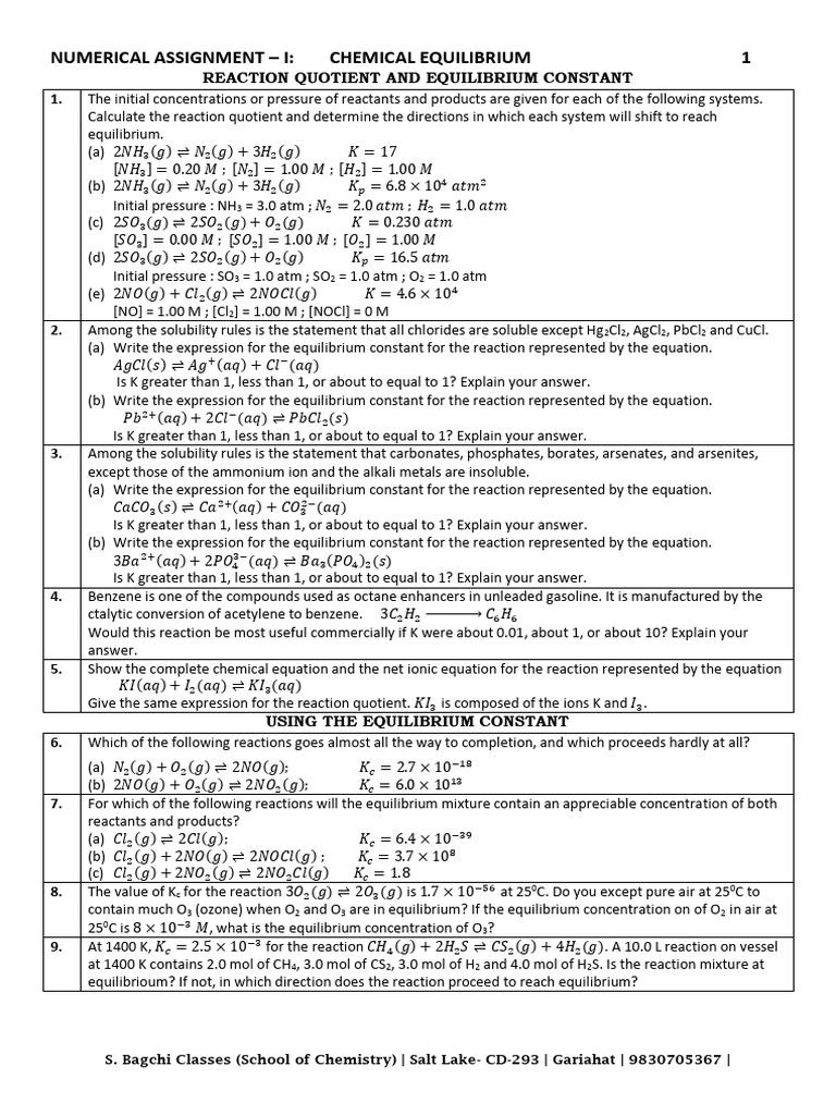 Numerical Assignment - Chemical Equilibrium-I | PDF | Chemical ...