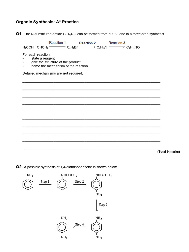 Organic Synthesis Practice Questions | PDF | Organic Synthesis ...