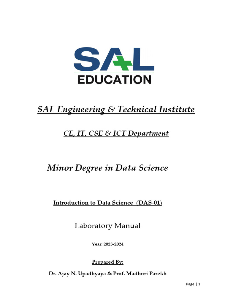 Lab Manual Of Data Science Das Final Pdf Python Programming Language Matrix Mathematics