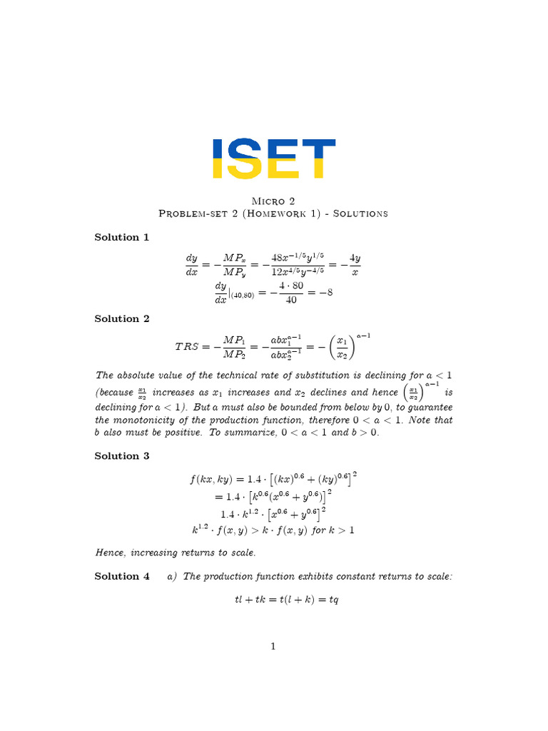 Problem Set 2 Homework 1 Solutions Pdf Production And Manufacturing Business Economics