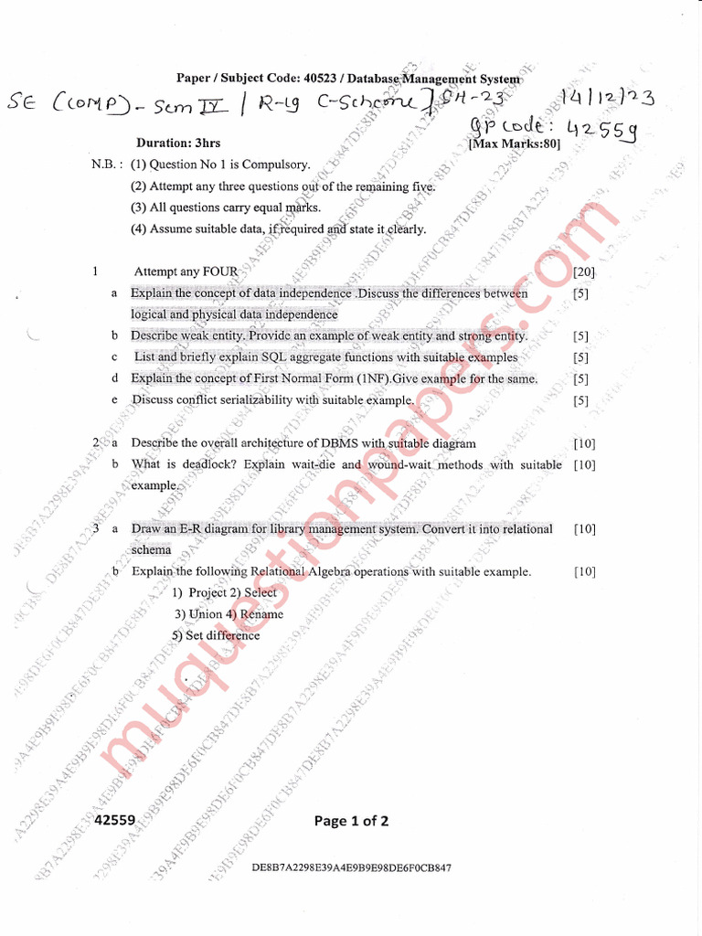 Mputer Engineering - Semester 4 - 2023 - December - Database Management Systemrev 2019 C Scheme ...