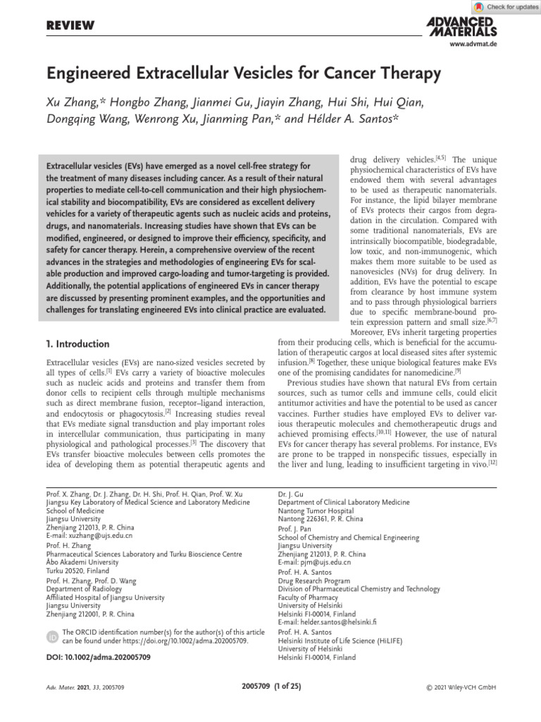 Engineered Extracellular Vesicles For Cancer Therapy | PDF | Natural ...
