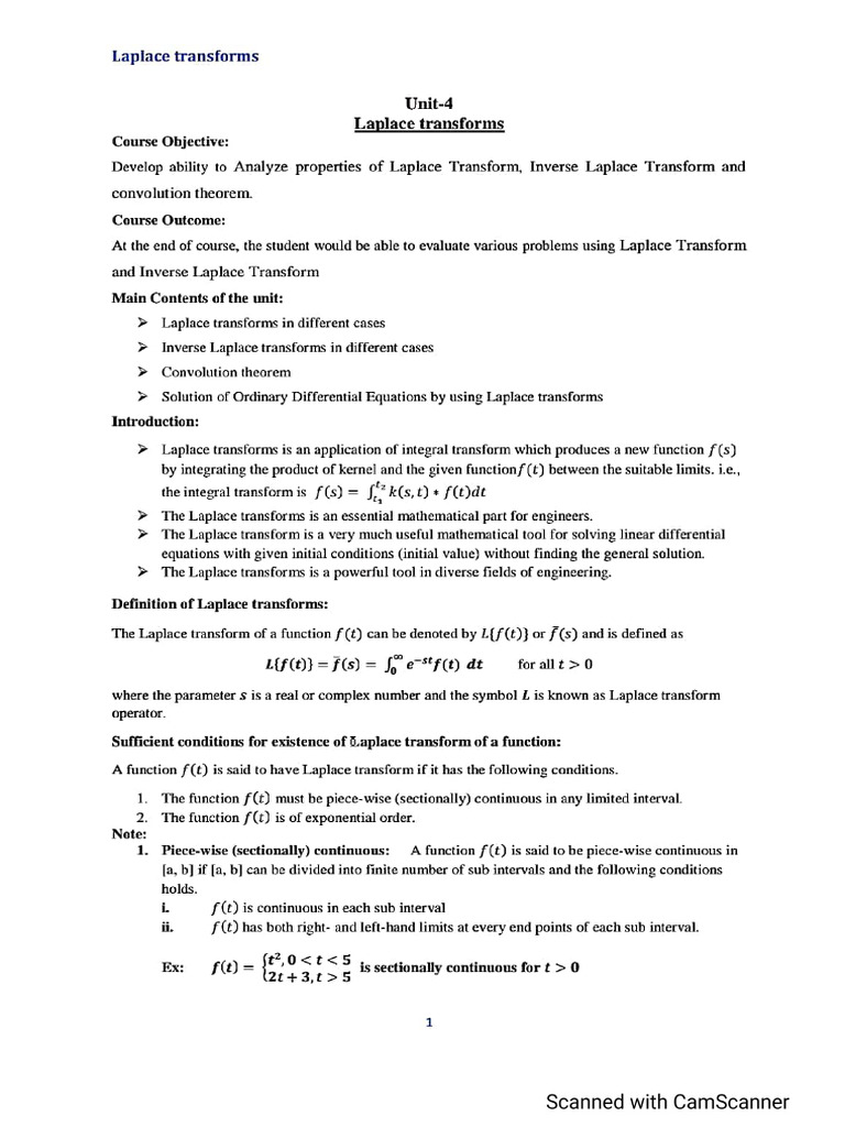 Unit-3 Laplace Transform-Lecture Notes | PDF