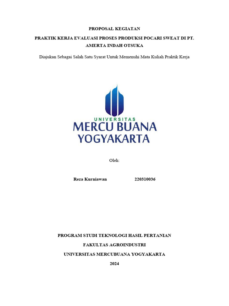 Proposal Kegiatan Magang Reza Kurniawan (220310036) | PDF