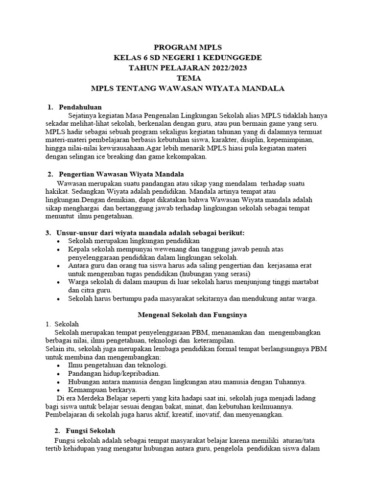 Program Mpls Kelas 6 | PDF | Ilmu Sosial | Kesehatan Holistik