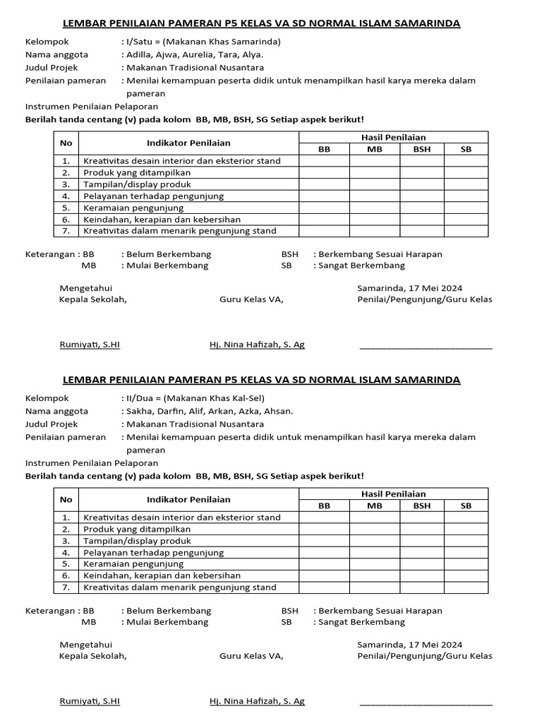 LEMBAR PENILAIAN PAMERAN P5 | PDF