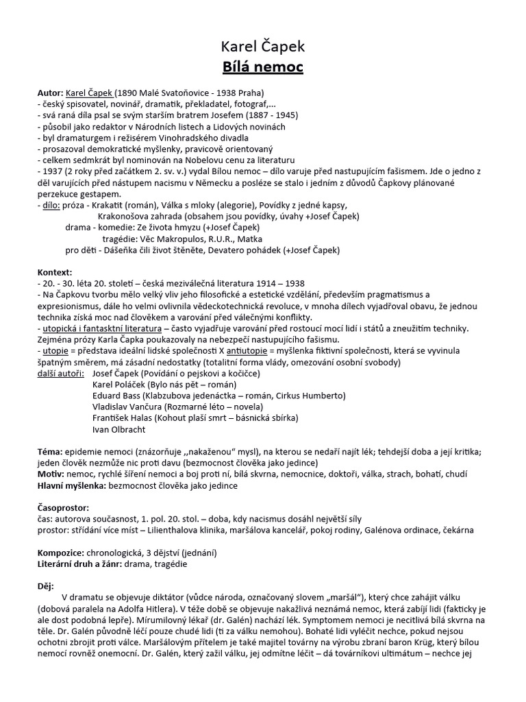 Čapek - Bílá Nemoc | PDF
