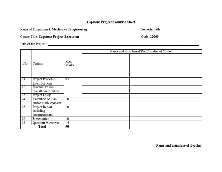 Mechanical Engineering Capstone Evaluation Sheet | PDF