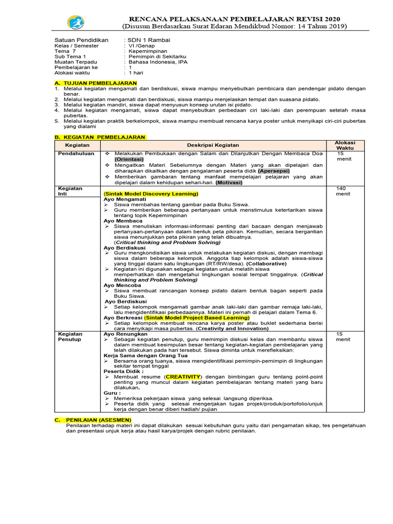 RPP Observasi Kelas 6 | PDF