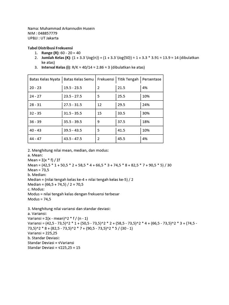 Analisis Distribusi Frekuensi Data Statistik | PDF