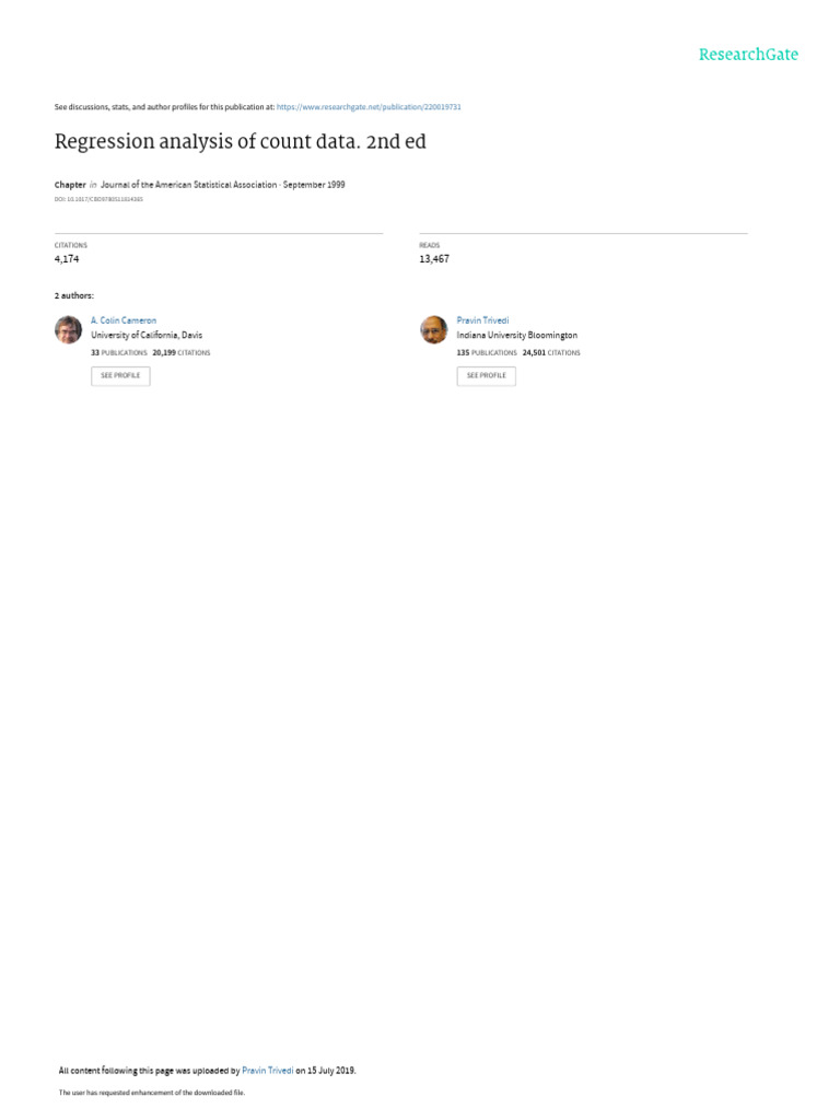 Regression Analysis of Count Data 2nd Ed | PDF | Statistics | Mathematical And Quantitative ...