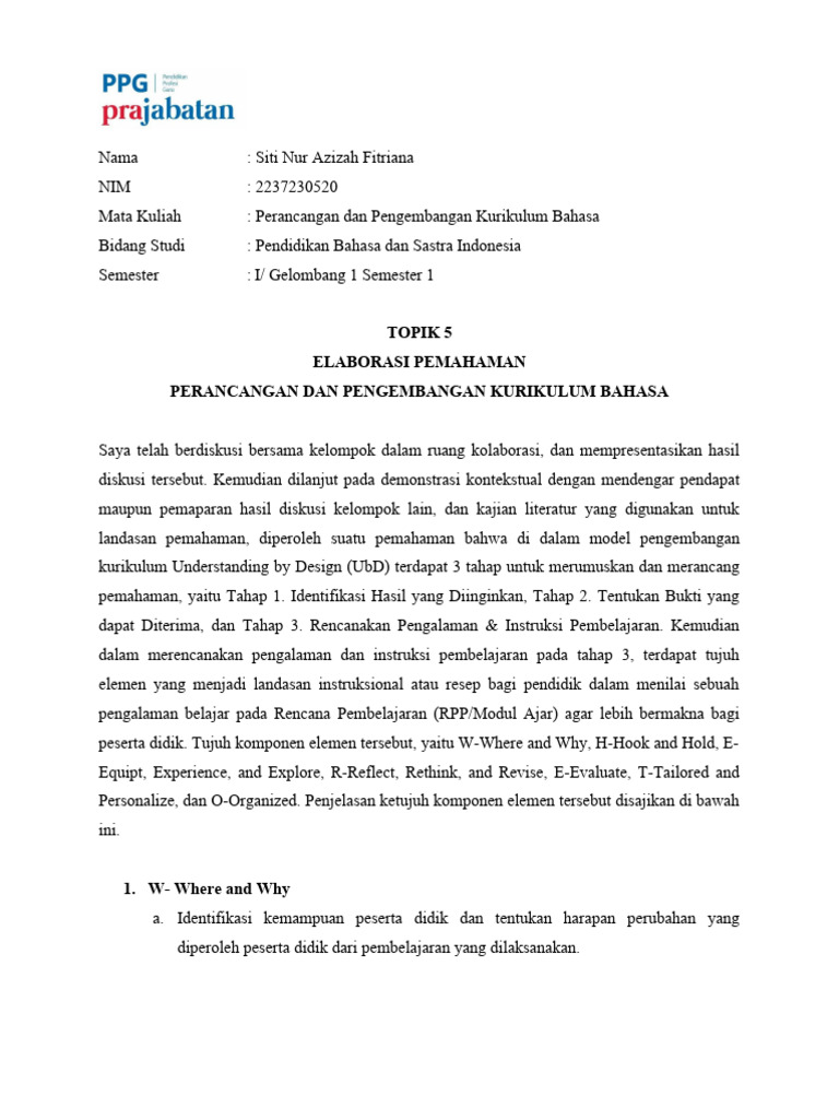 Elemen Kunci RPP dalam Kurikulum UbD | PDF