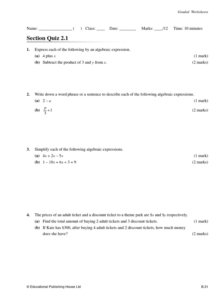 S1A - ws02 - Sec - e - (Introduction To Algebra) | PDF | Algebra ...