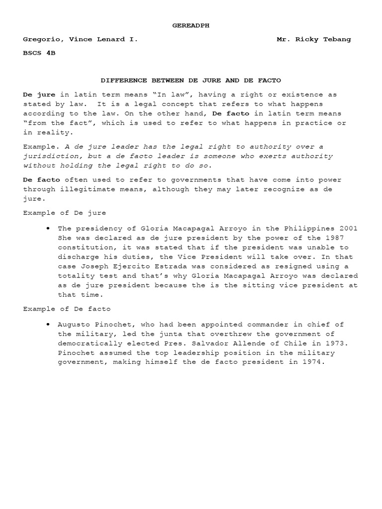 De Jure vs. De Facto Explained | PDF | Habeas Corpus | De Facto