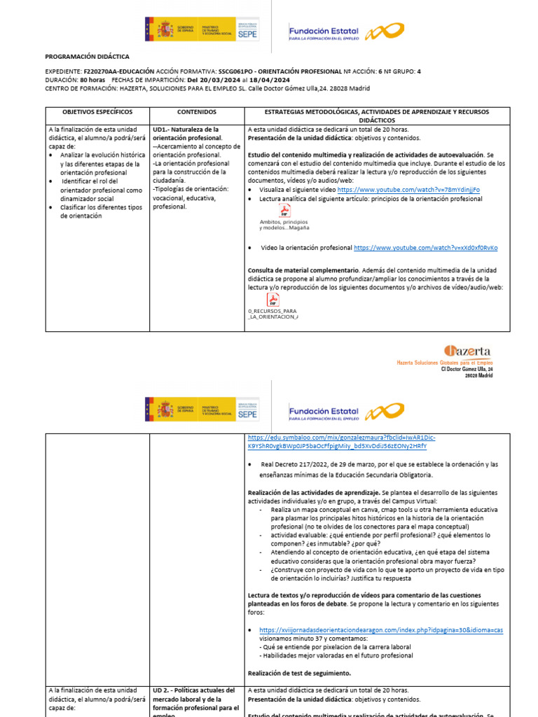 5.programación - Didáctica - Orientación Laboral 6 - 4 | PDF | Multimedia | Modificación de ...