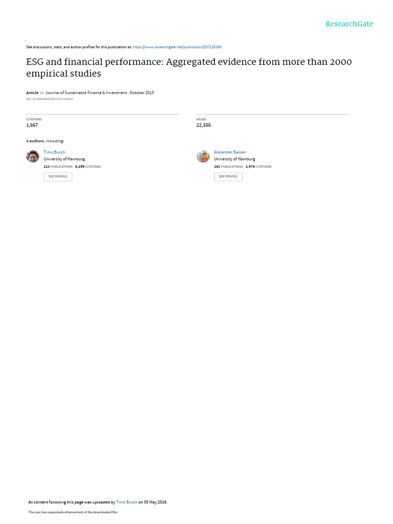ESG and Financial Performance Aggregated Evidence | PDF | Meta Analysis ...