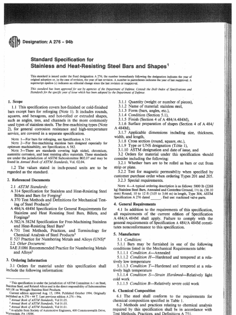 A 276 - Aceros Inoxidables | PDF