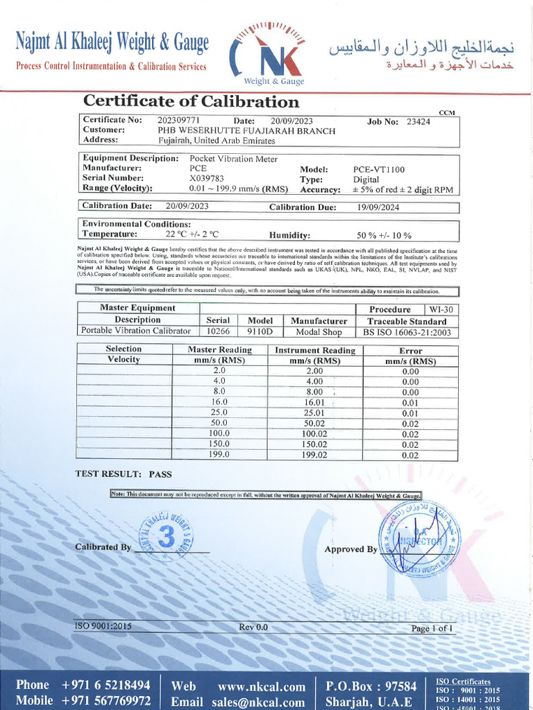 Calbiration certificates-tactometer-Durometer-Vibration Meter | PDF