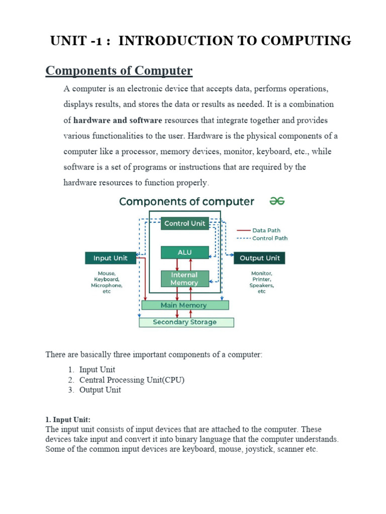 Programming In C Unit 1 Pdf Central Processing Unit Input Output