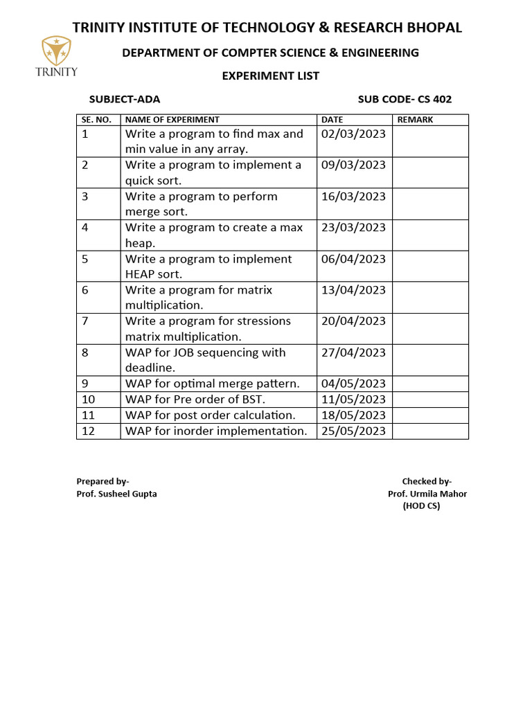 Experiment List | PDF