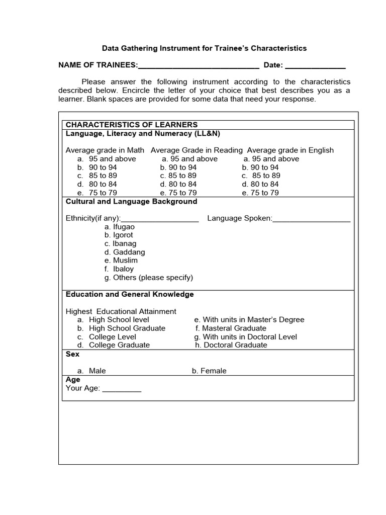 Data Gathering Tool | PDF | Learning | Cognition