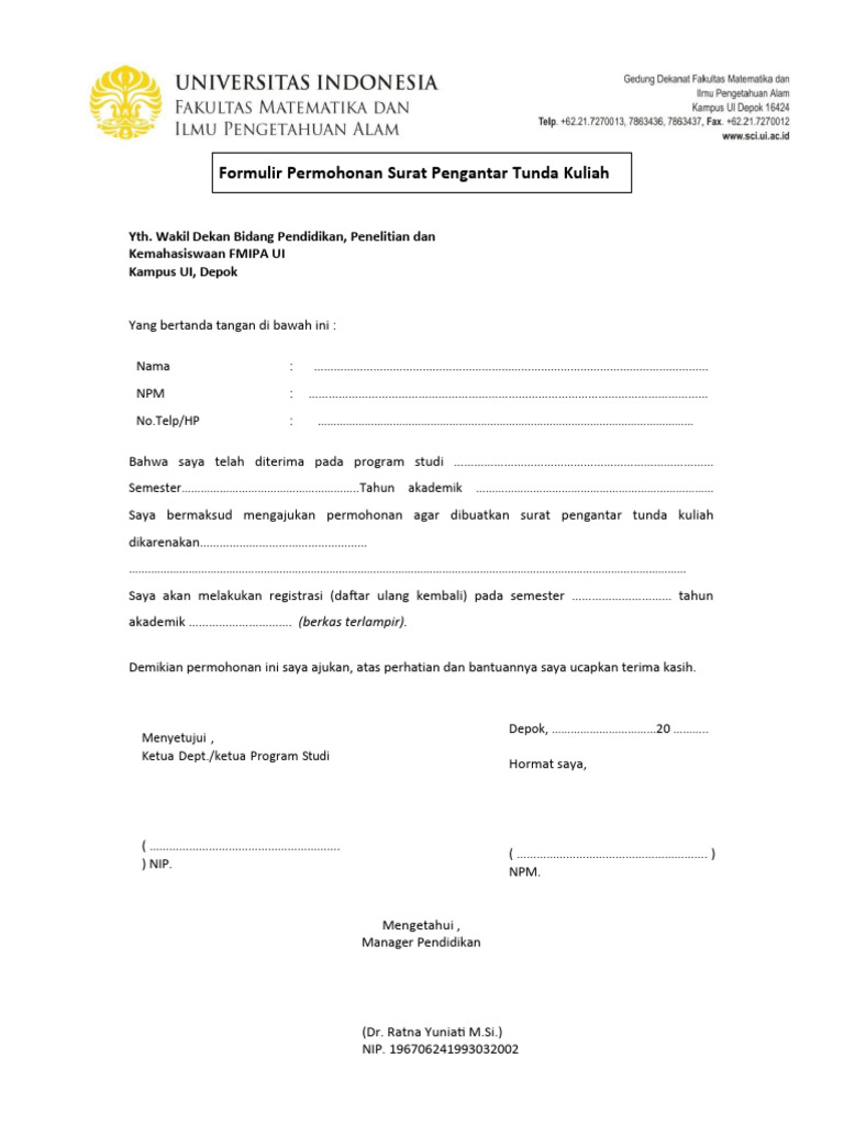 Form SRT Tunda Kuliah | PDF