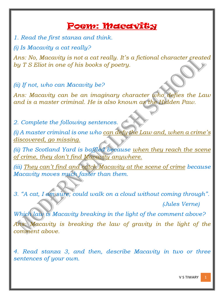 VIII Macavity QAs | PDF | Poetry