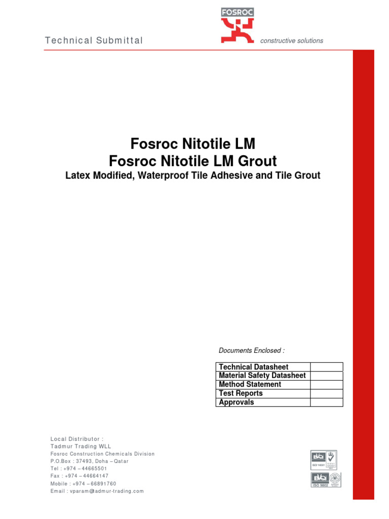 Fosroc Nitotile LM & Grout - Material Submittal | Download Free PDF ...