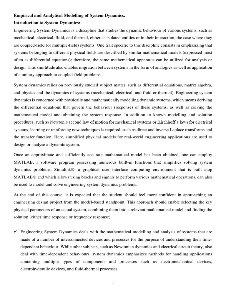 Empirical And Analytical Modelling Of System Dynamics Pdf Discrete Time And Continuous Time